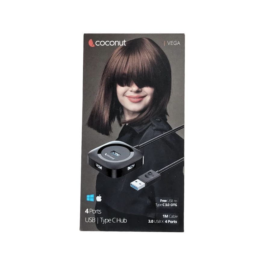 Coconut UH20 Vega – 4-Port USB 3.0 Hub with 1M Cable for Fast Data Transfer