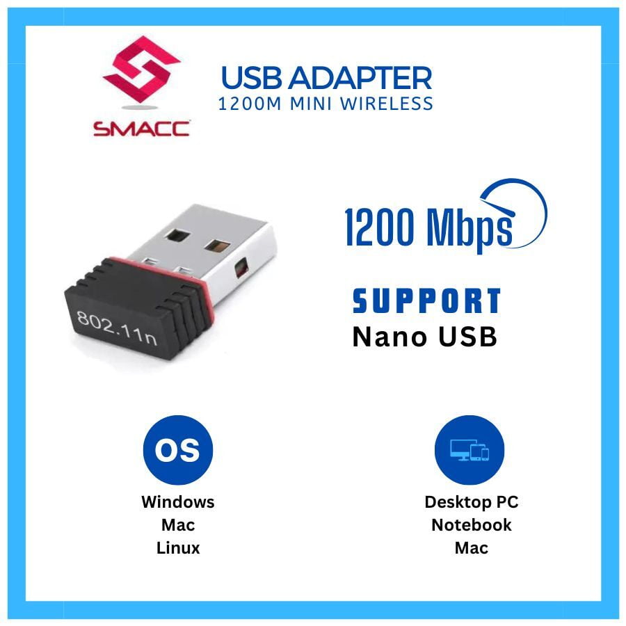 Smacc 1200M Mini Wireless USB Wi-Fi Dongle – High-Speed Network Adapter